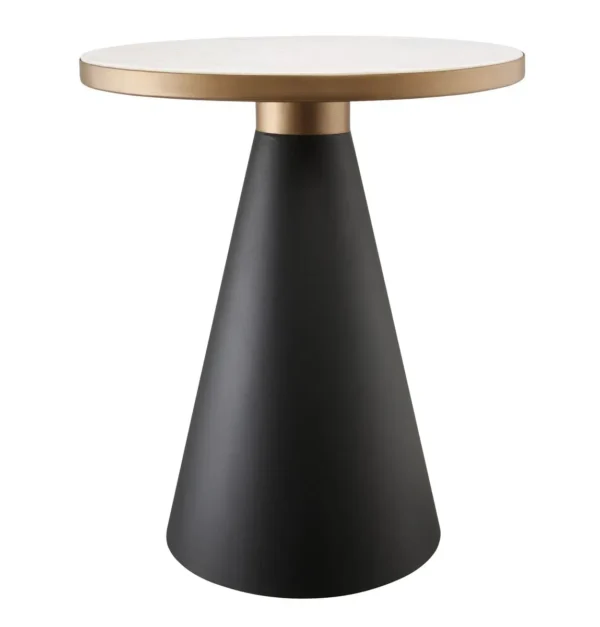 White Marble Round Top Black Metal Cone Base Accent Table | Enhancing ...