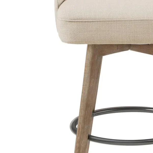 Beige Sand Color Fabric Barrel Style Light Wood Swivel Stool ...