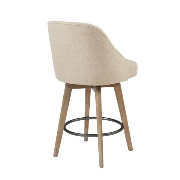 Beige Sand Color Fabric Barrel Style Light Wood Swivel Stool ...