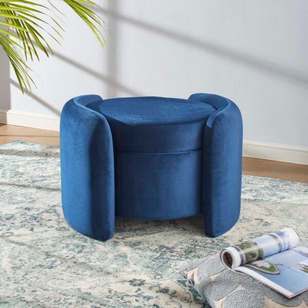 Blue Velvet Storage Footstool Ottoman | Enhancing Your Habitat